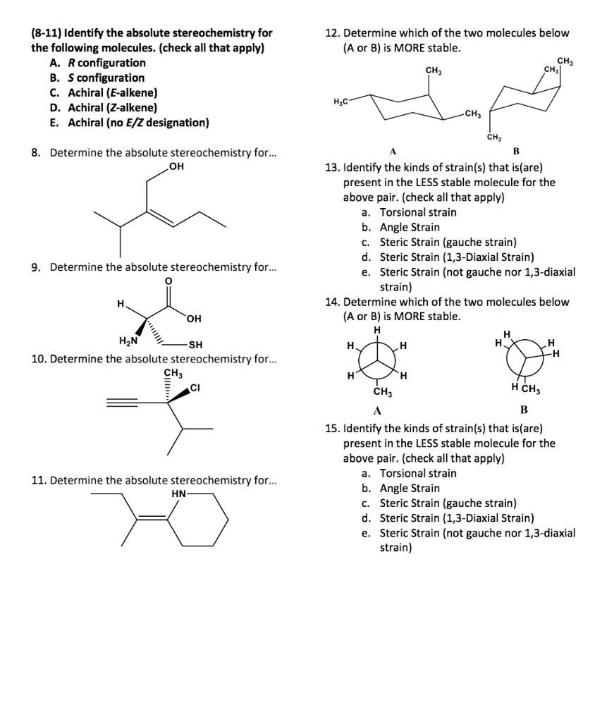 SOLVED:(8-11) Identify the absolute stereochemistry for the following ...