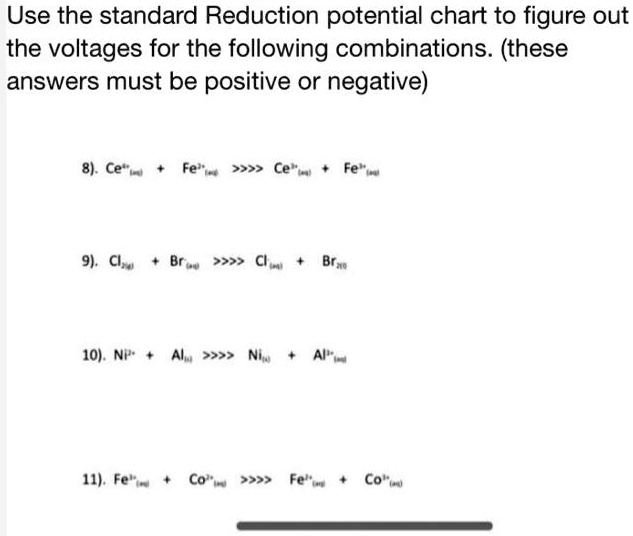 SOLVED: Use the standard reduction potential chart to figure out the ...