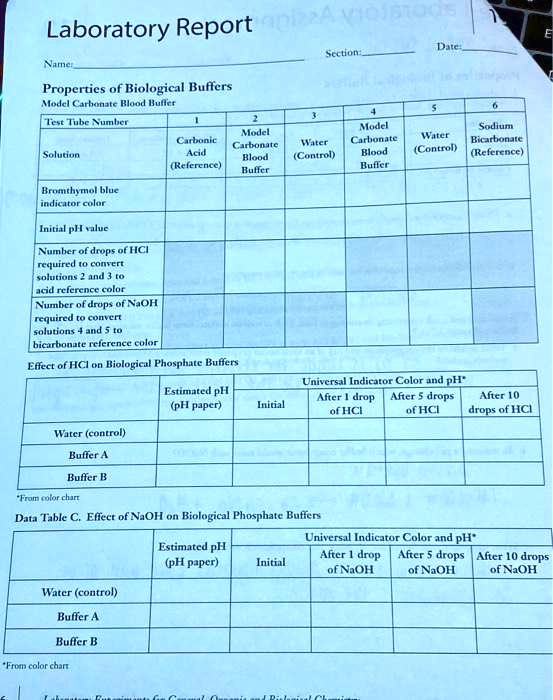 Laboratory Report Section: Date: Name: Properties of Biological Buffers Model Carbonate Blood ...