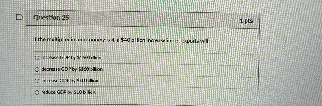 question 25 if the multiplier in an economy is 4 a 40 billion increase ...