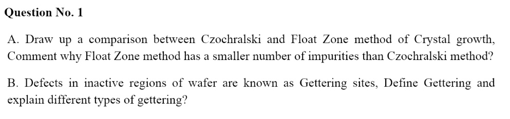 SOLVED: COURSE: MICROELECTRONIC TECHNOLOGY Question No. 1 A. Draw a ...