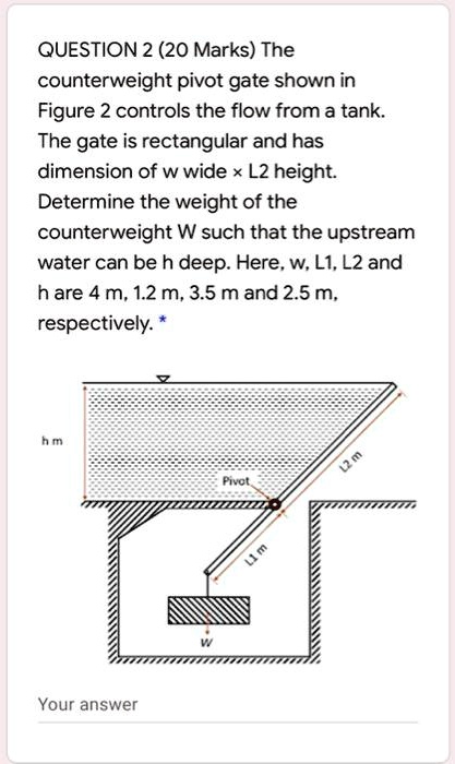 SOLVED: QUESTION 2 (20 Marks) The counterweight pivot gate shown in ...