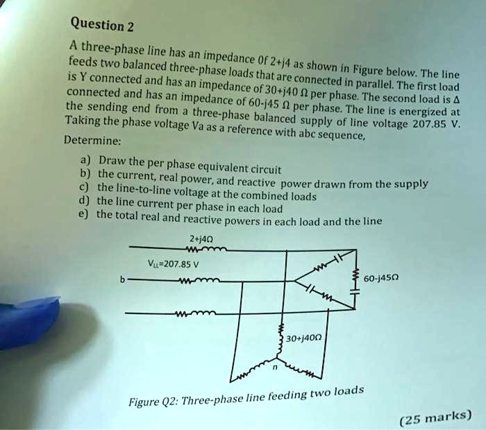 SOLVED: Question 2: A three-phase line has an impedance of 2+j4, as shown in the figure below ...