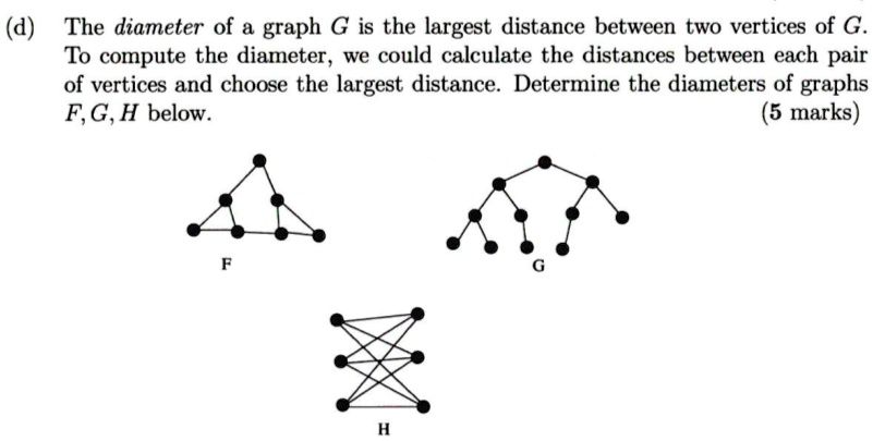 d the diameter of a graph g is the largest distance between two vertices of g to compute the ...