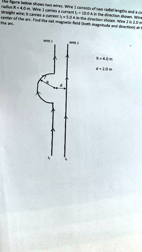 SOLVED: The figure below shows two wires. Wire 1 consists of two radial lengths and a circular ...