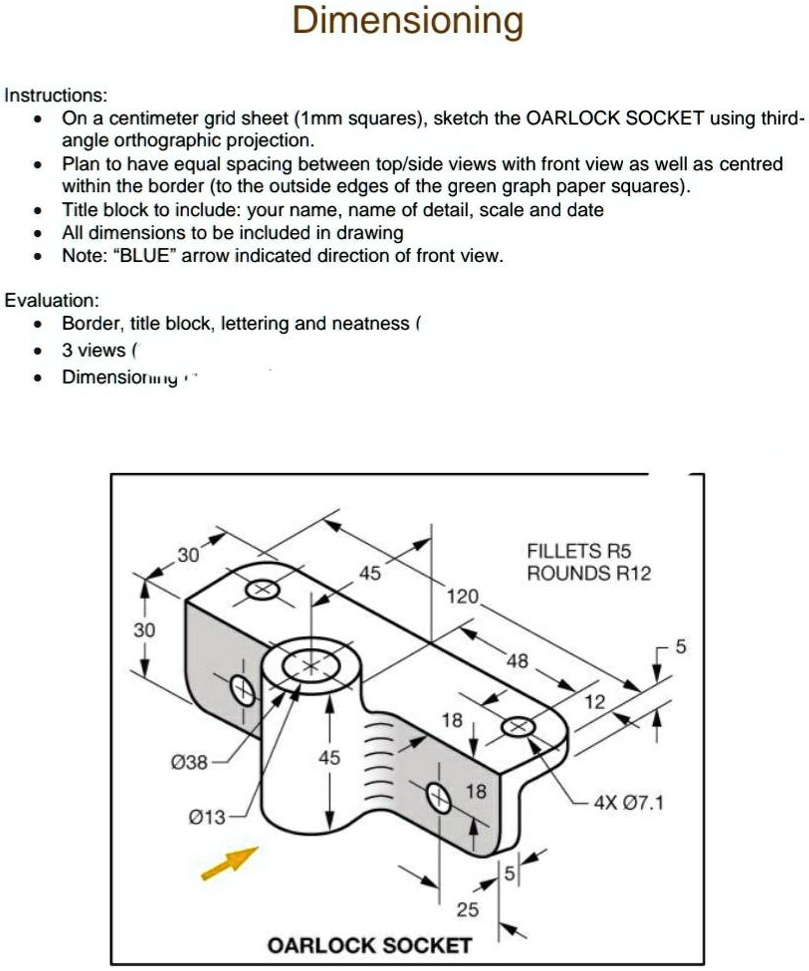 dimensioning instructions on a centimeter grid sheet1mm sguaressketch ...