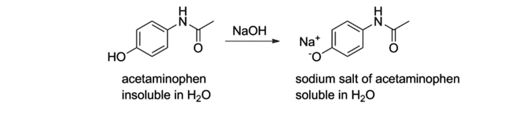 SOLVED:NaOH Na O HO acetaminophen insoluble in HzO sodium salt of ...