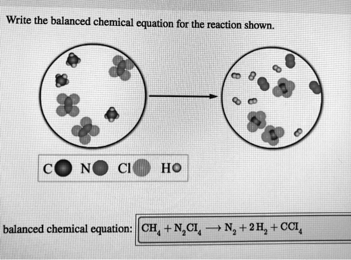 Write the balanced chemical equation for the reaction shown. C N Cl HO ...