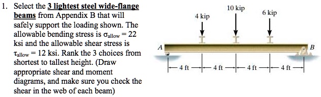 1. Select the 3 lightest steel wide-flange beams from Appendix B that ...