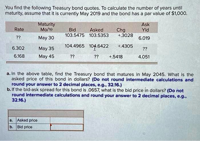 SOLVED: You find the following Treasury bond quotes. To calculate the ...