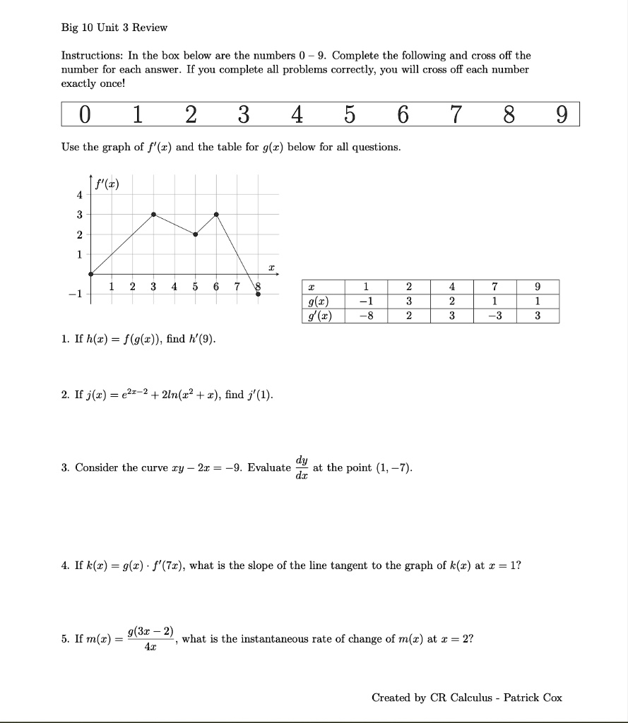 big 10 unit 3 review instructions in the box below are the numbers 0 9 ...