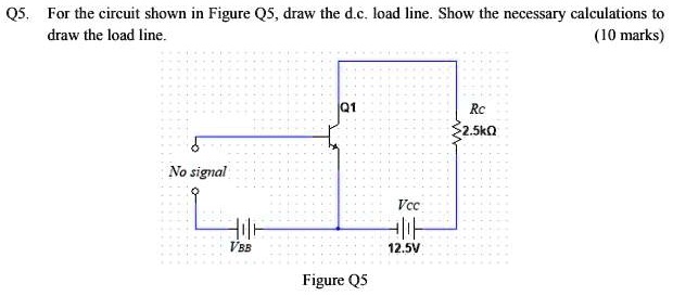 SOLVED: Q5. For the circuit shown in Figure QS, draw the DC load line. Show the necessary ...