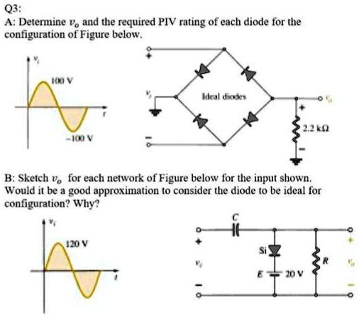 Q3: A: Determine vo and the required PIV rating of each diode for the configuration of Figure ...
