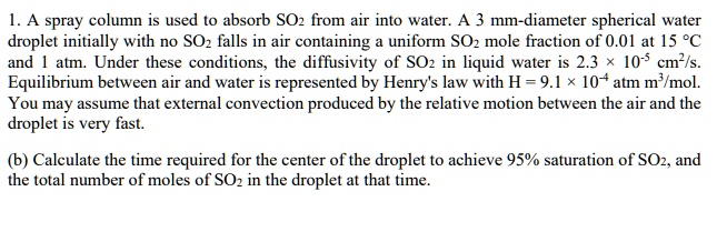 VIDEO solution: A spray column is used to absorb SO2 from air into ...