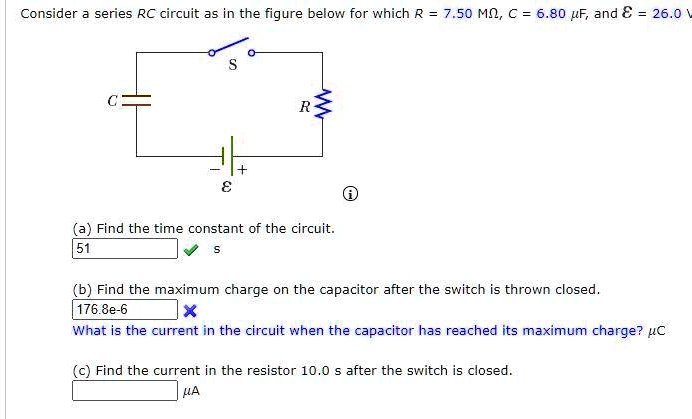SOLVED: Consider a series RC circuit as shown in the figure below, for which R = 7.50 MÎ©, C = 6 ...