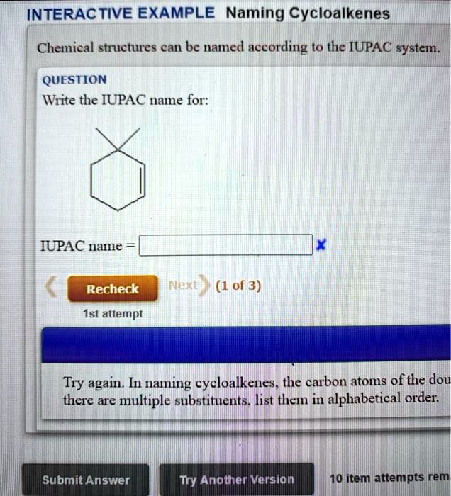 INTERACTIVE EXAMPLE Naming Cycloalkenes Chemical structures...