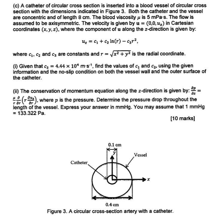 (c) A catheter of circular cross section is inserted into a blood ...