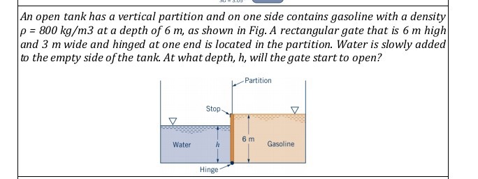 an open tank has a vertical partition and on one side contains gasoline ...