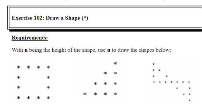 exercise 102 draw a shape requirements with mathbfn being the height of ...