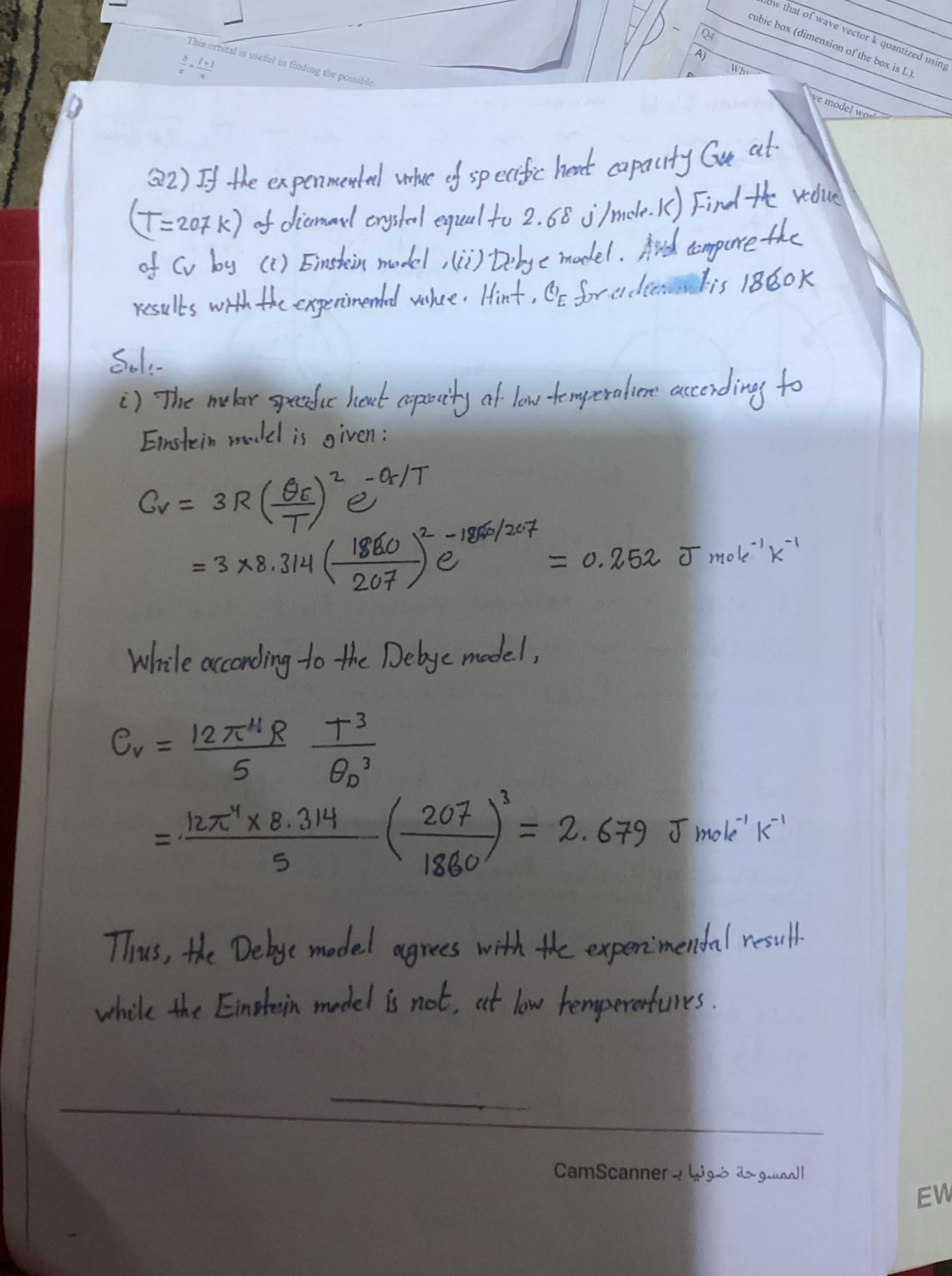 (22) If the expenmentel whuc of specific heod capacity Cuv at (T=207 K ...