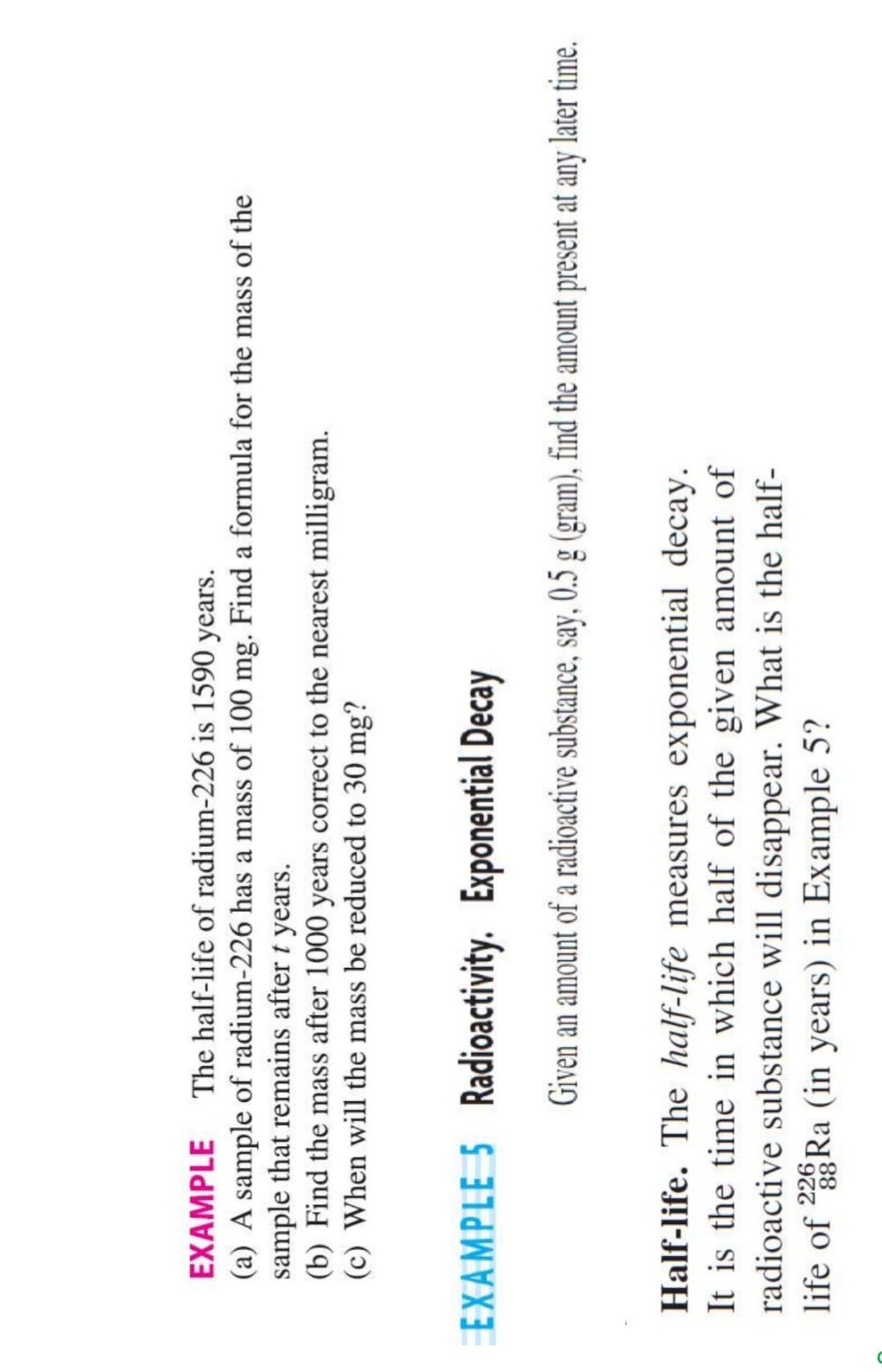 EXAMPLE The half-life of radium-226 is 1590 years. (a) A sample of ...