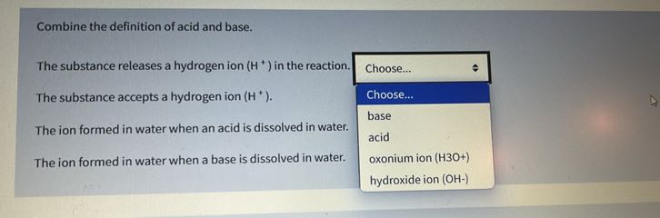 Combine the definition of acid and base. The substance releases a ...