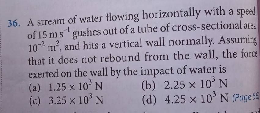 36. A stream of water flowing horizontally with a speed of 15 m s^-1 ...
