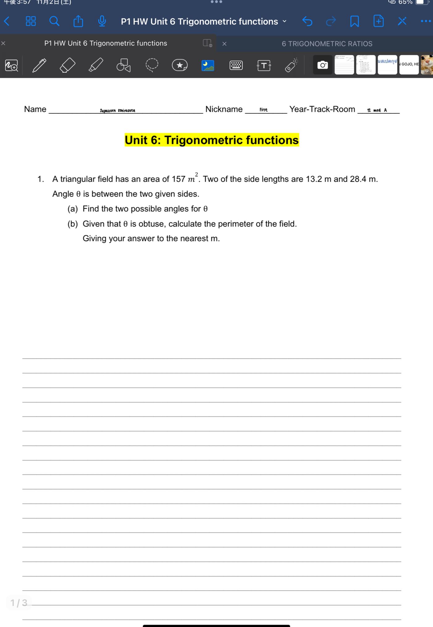 p1 hw unit 6 trigonometric functions p1 hw unit 6 trigonometric ...