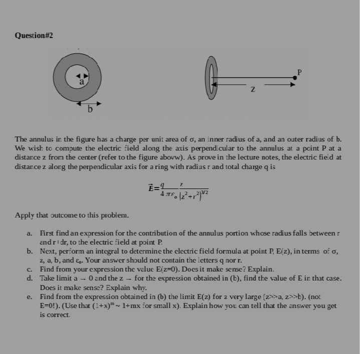 question2 the annulus in the figure has a charge per unit area of sigma ...