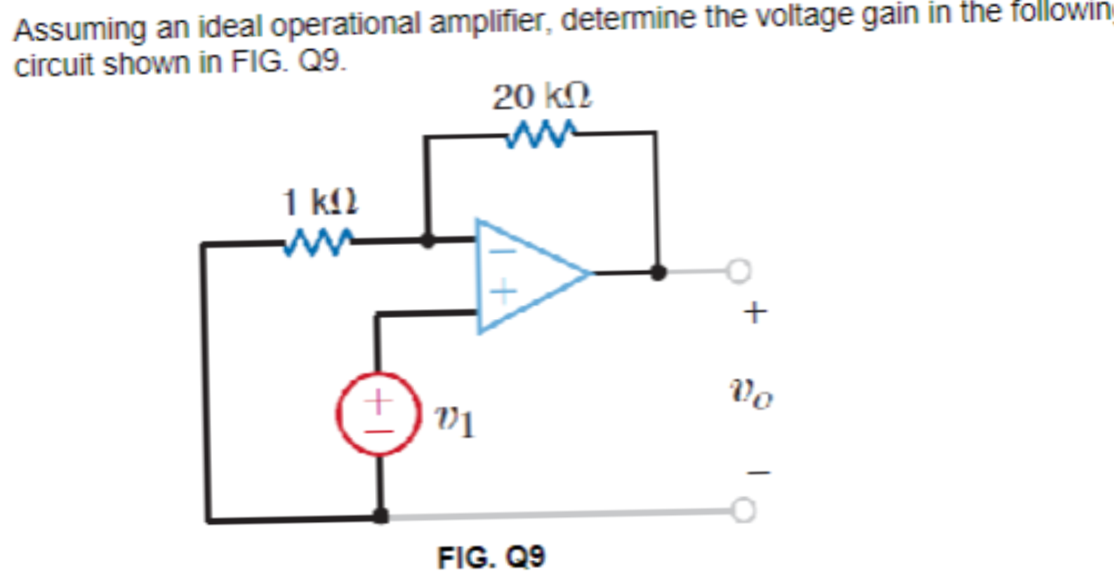 Assuming an ideal operational amplifier, determine the voltage gain in the followin circuit ...