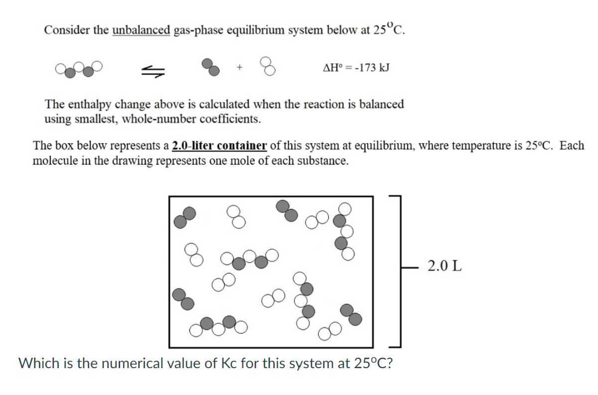 Consider the unbalanced gas-phase equilibrium system below at 25^∘C. ⇋ ...