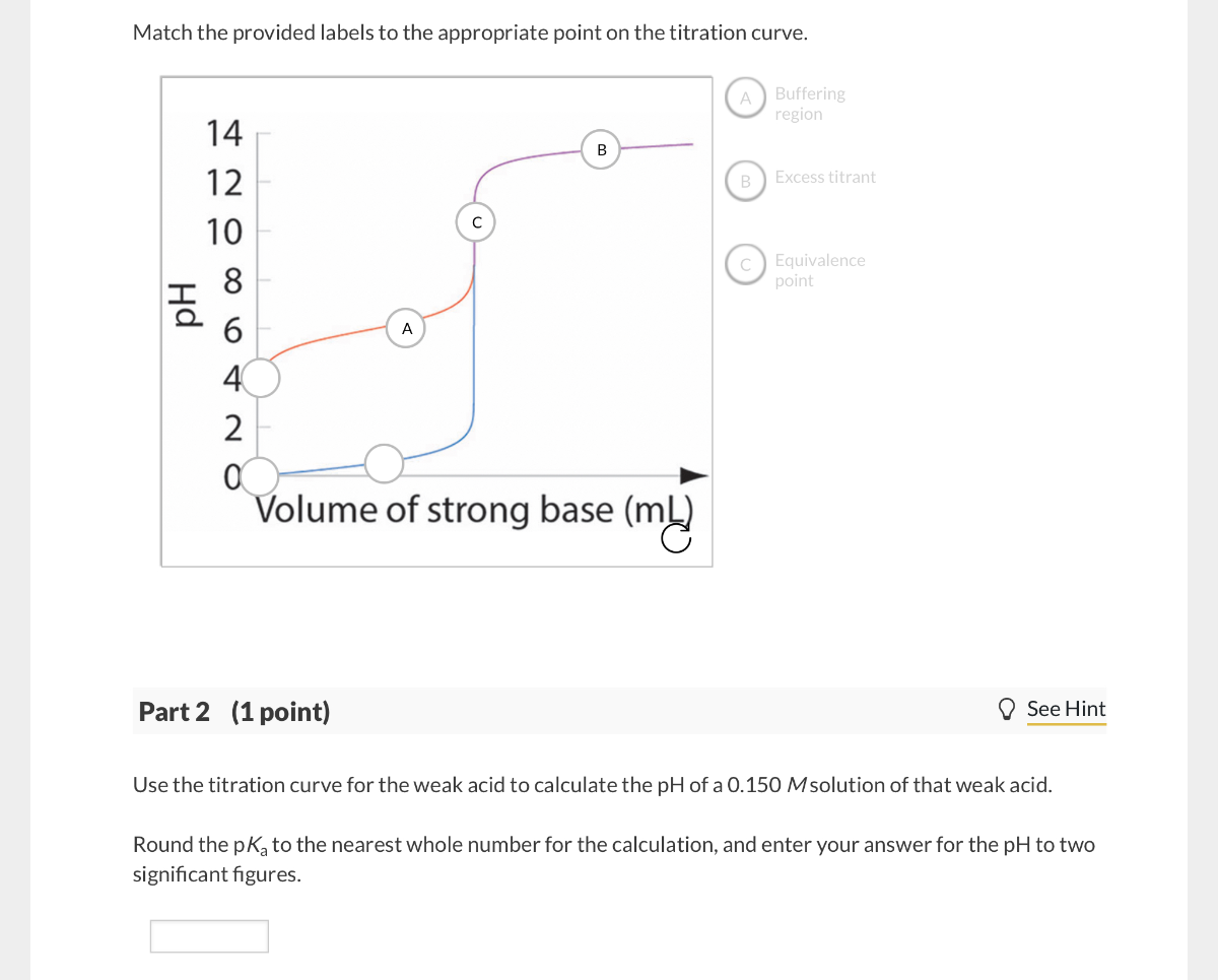 [GET ANSWER] Match the provided labels to the appropriate point on the titration curve. (A ...