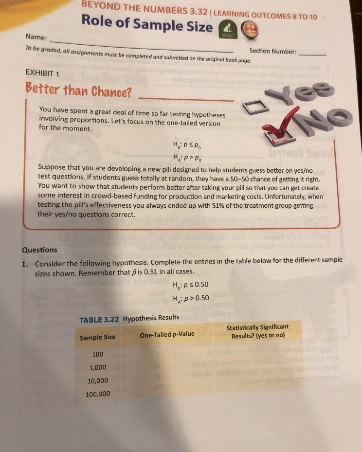 beyond the numbers 332 learning outcomes 8 to 10 role of sample size name qquad to be graded all ...