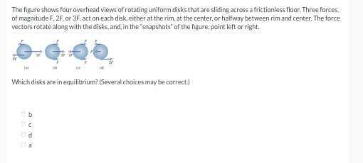 the figure shows four overhead views of rotating uniform disks that are sliding across a ...