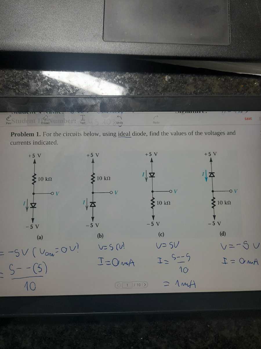 Problem 1. For the circuits below, using ideal diode, find the values ...