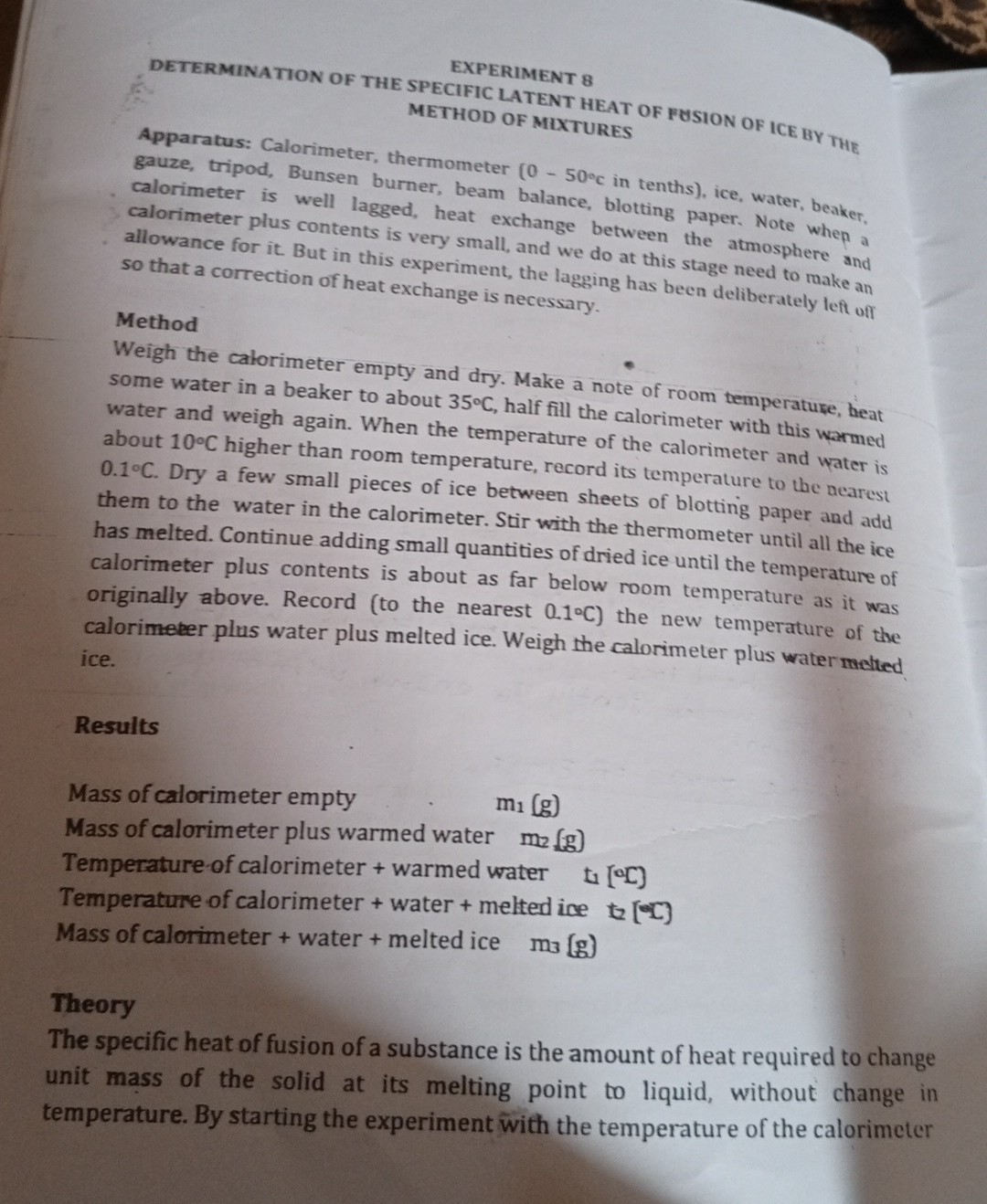 DETERMINATION OF THE SPE EIFIC LATENT HEAT OF FUSION OF ICE BY ThE ...