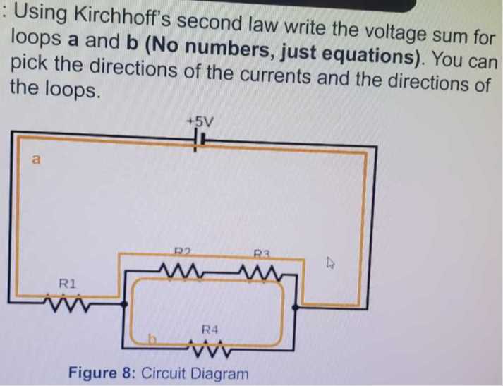 Using Kirchhoff’s second law write the voltage sum for loops a and b ...