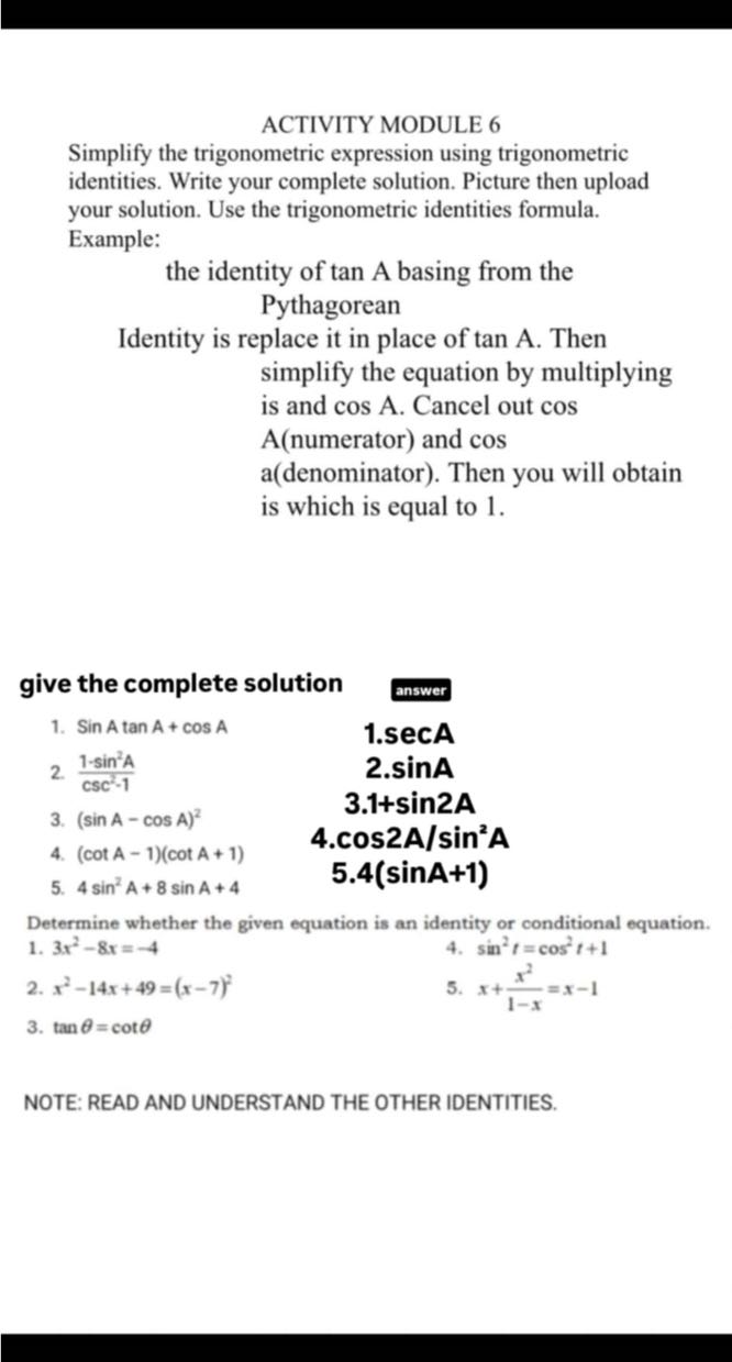 activity module 6 simplify the trigonometric expression using ...