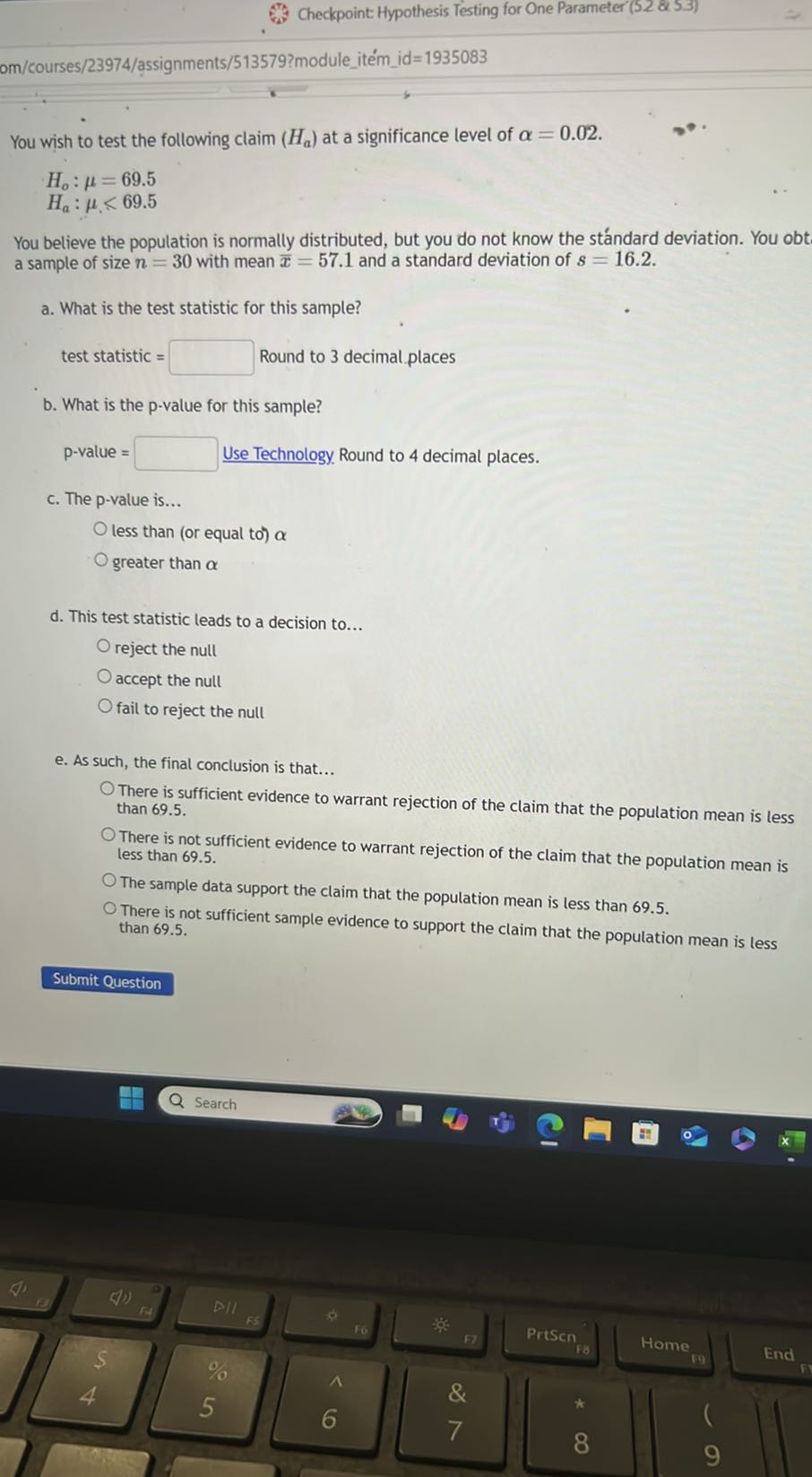 Checkpoint Hypothesis Testing for One Parameter (52 & 53) om/courses ...