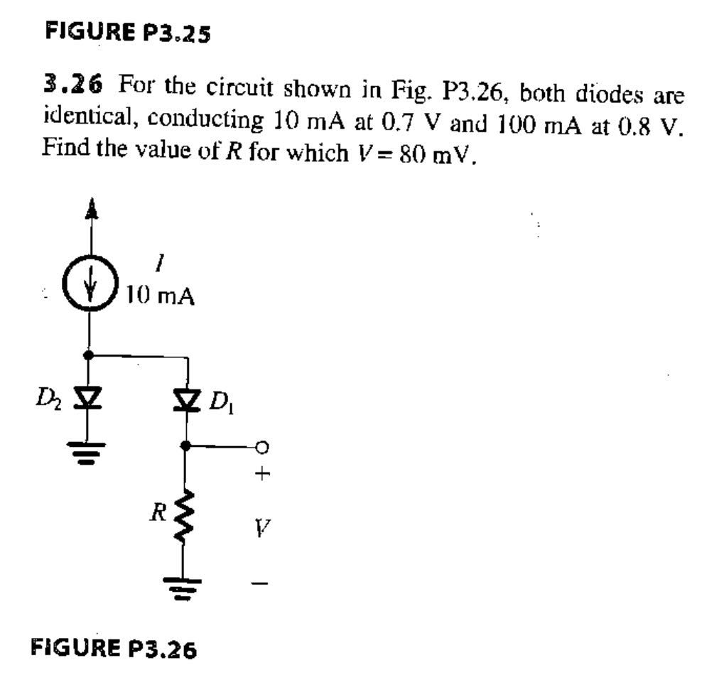 FIGURE P3. 25 3.26 For the circuit shown in Fig. P3.26, both diodes are identical, conducting 10 ...