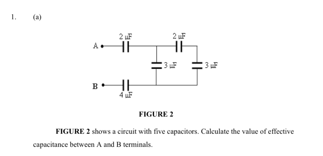 SOLVED: 1. (a) FIGURE 2 FIGURE 2 shows a circuit with five capacitors. Calculate the value of ...