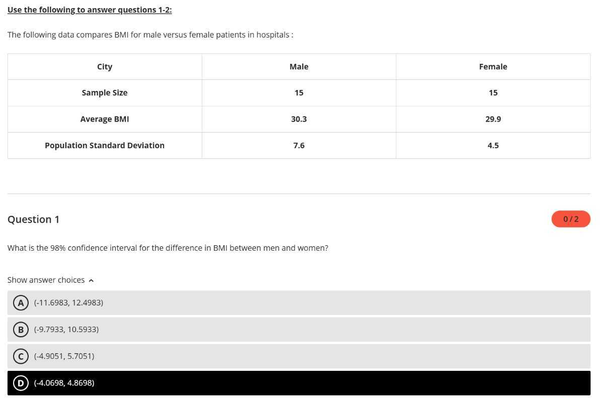 Use the following to answer questions 1-2: The following data compares ...