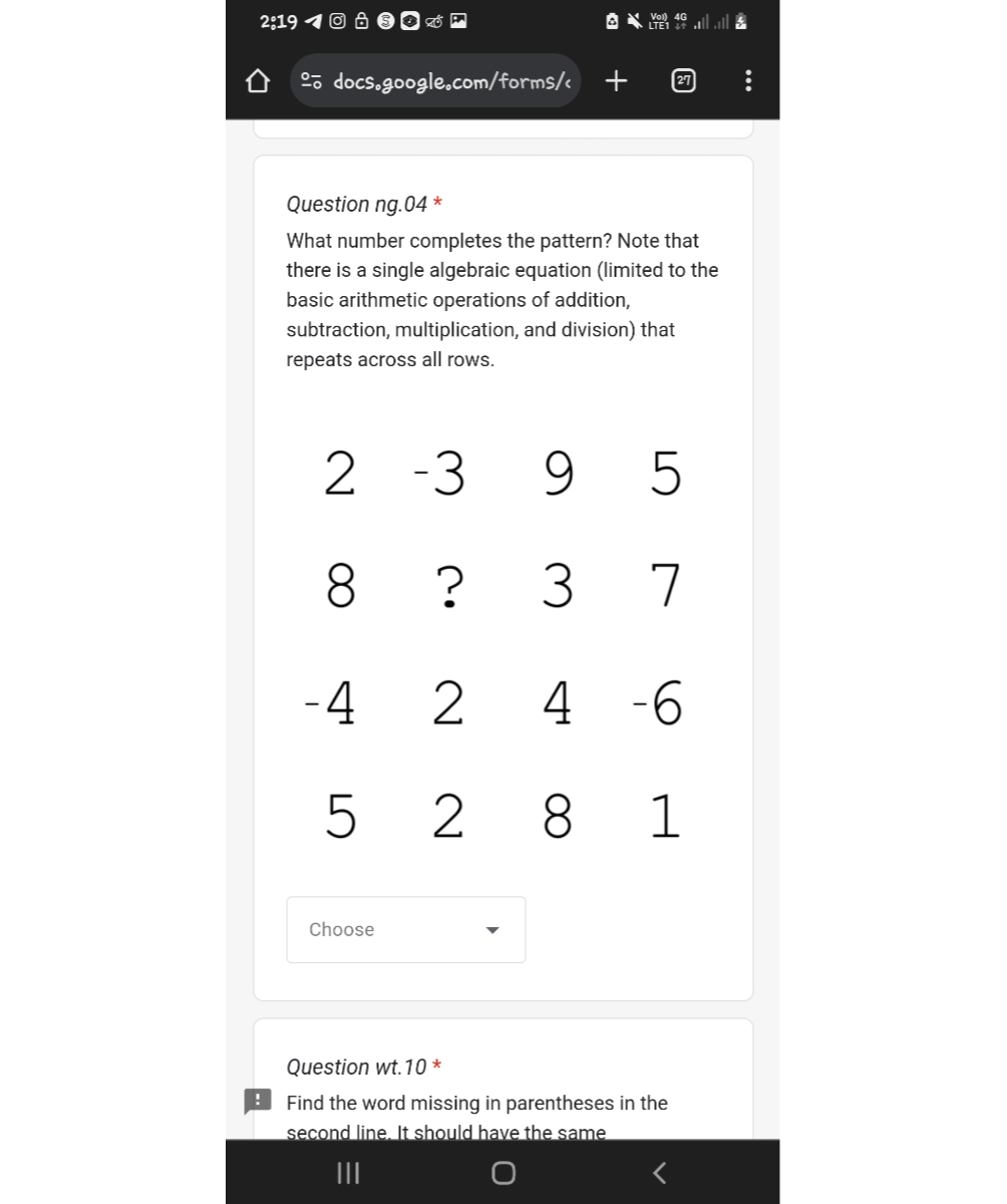 docs.google.com/forms/c Question ng. 04 * What number completes the ...