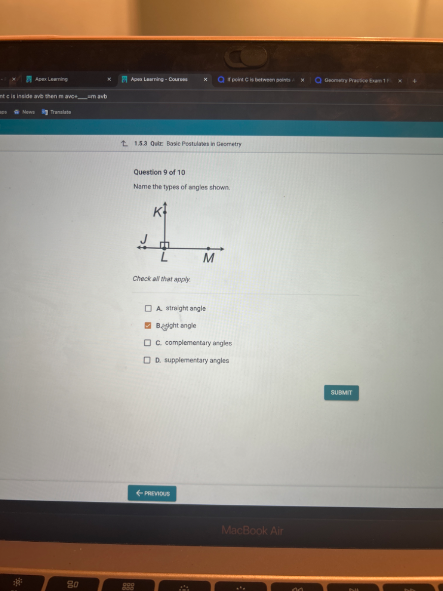Apex Learning Apex Learning - Courses If point C is between points Geometry Practice Exam 1F =m ...