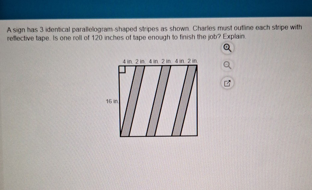 A sign has 3 identical parallelogram-shaped stripes as shown. Charles ...