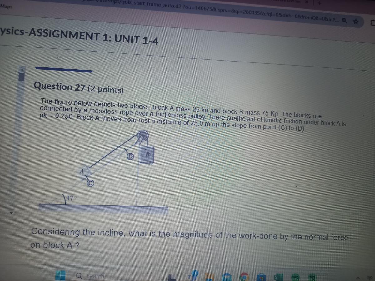 SOLVED: ysics-ASSIGNMENT 1: UNIT 1-4 Question 27 ( 2 points) The figure below depicts two blocks ...