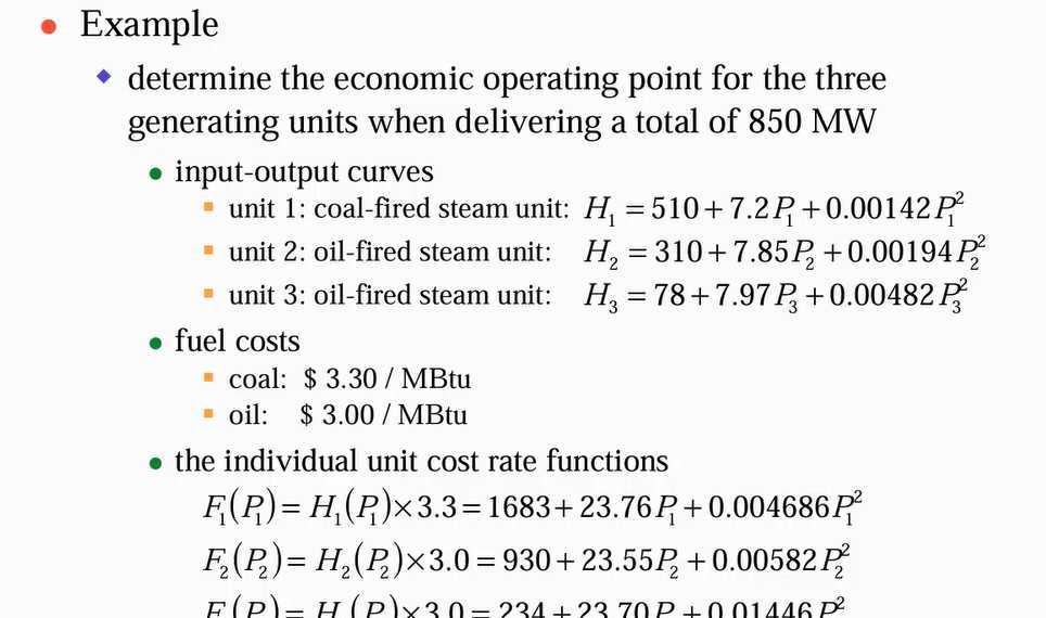 example determine the economic operating point for the three generating ...