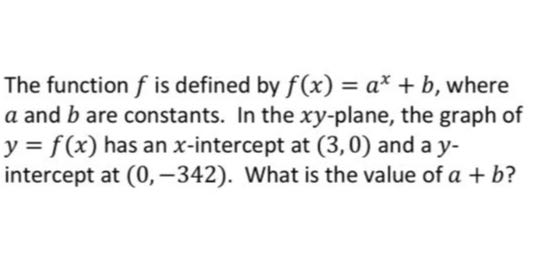 the function f is defined by fxaxb where a and b are constants in the x y plane the graph of yfx ...