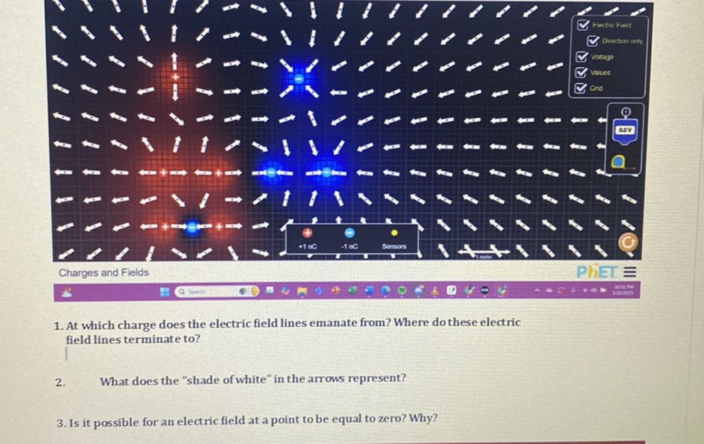 1. At which charge does the electric field lines emanate from? Where do ...
