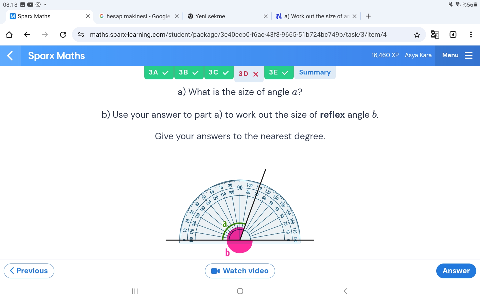 08:18 % 56 Sparx Maths hesap makinesi - Google Yeni sekme N. a) Work ...